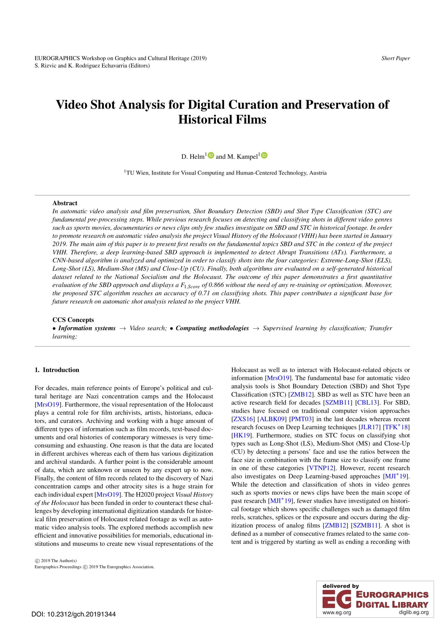Video Shot Analysis for Digital Curation and Preservation of Historical ...